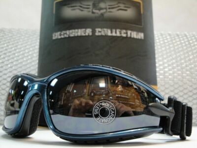 PADDED MOTORCYCLE RIDING GLASSES BIKER GOGGLES With Strap Blue Frame ...