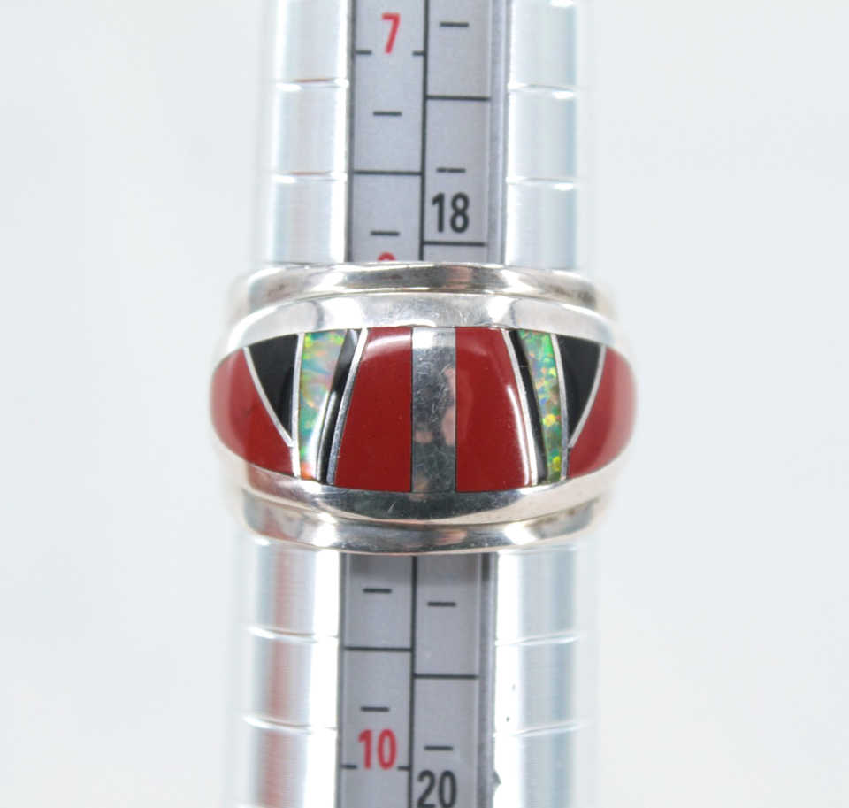Vtg Sterling Silver Native American James Lee Ring W/ Coral Opal Inlay ...