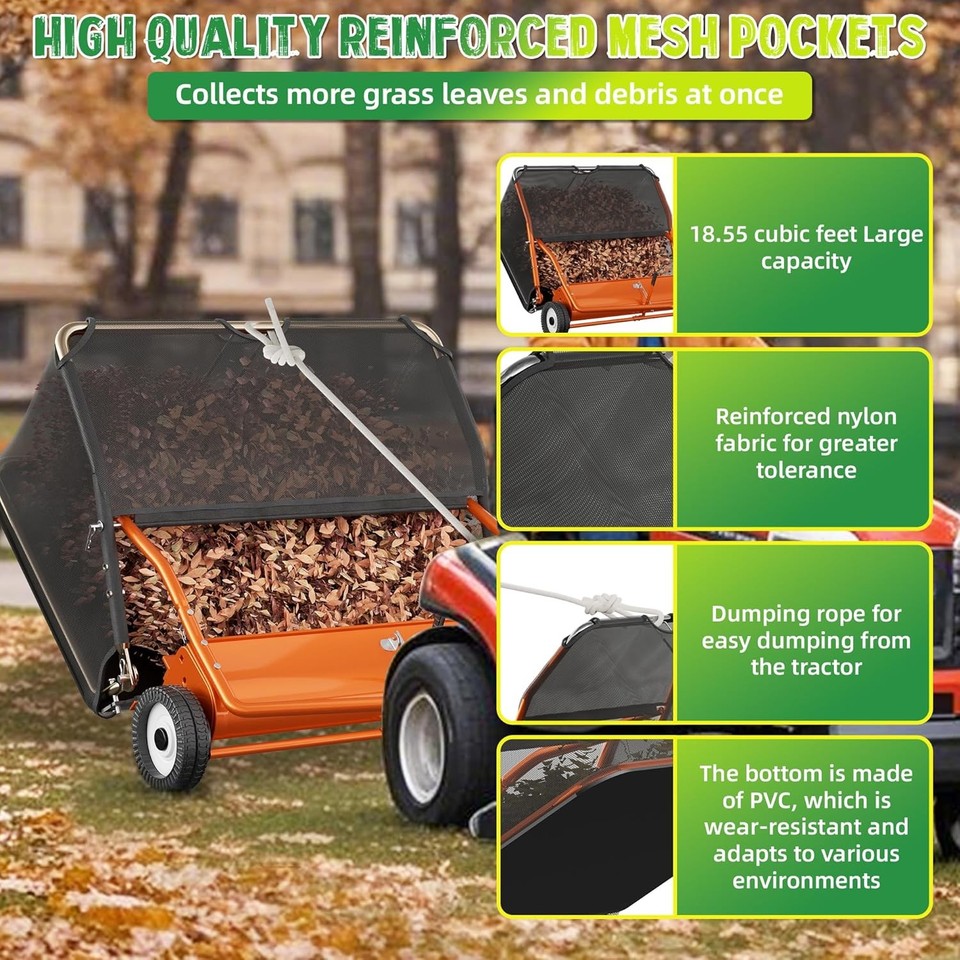 Tow Behind Lawn Sweeper 42" / 48" Leaf Collector Grass Yard Tool Green ...