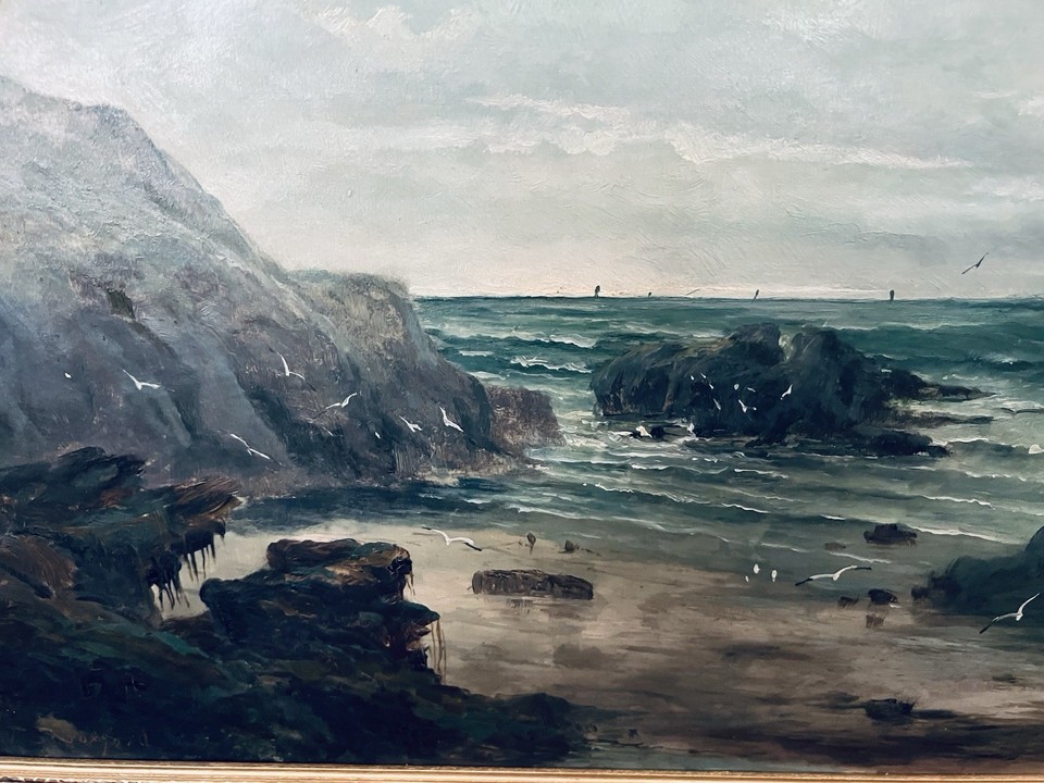 Antique Seashore Oil Painting On Board | eBay