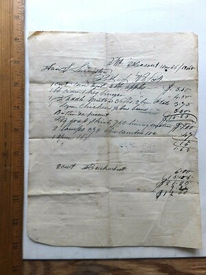 1848 Food Supplies Receipt. Mt. Pleasant (Maryland). Cider, Mutton ...