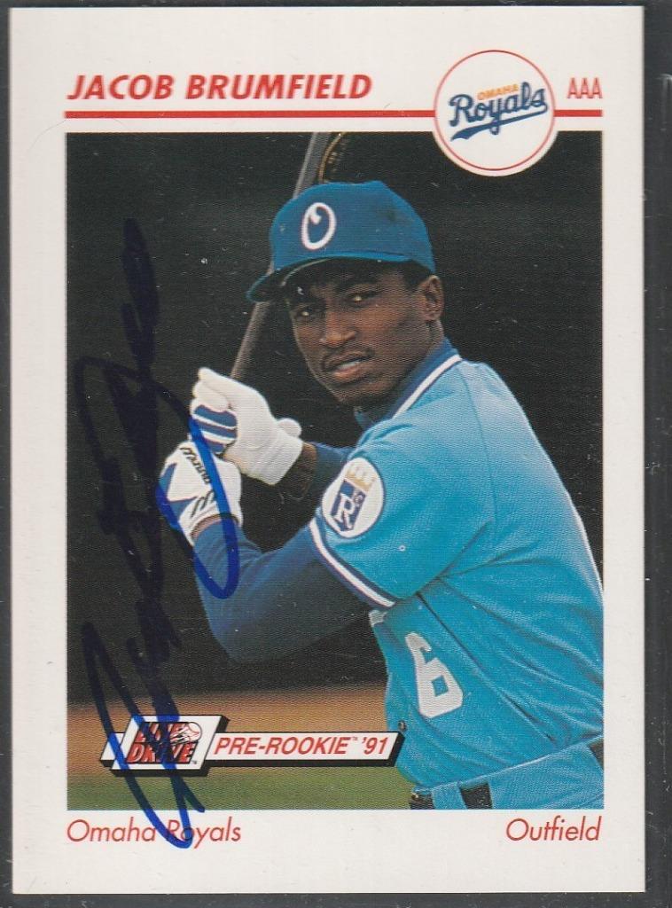 085, Original Autograph, Jacob Brumfield; Omaha Royals, 1991 Impel #327 ...