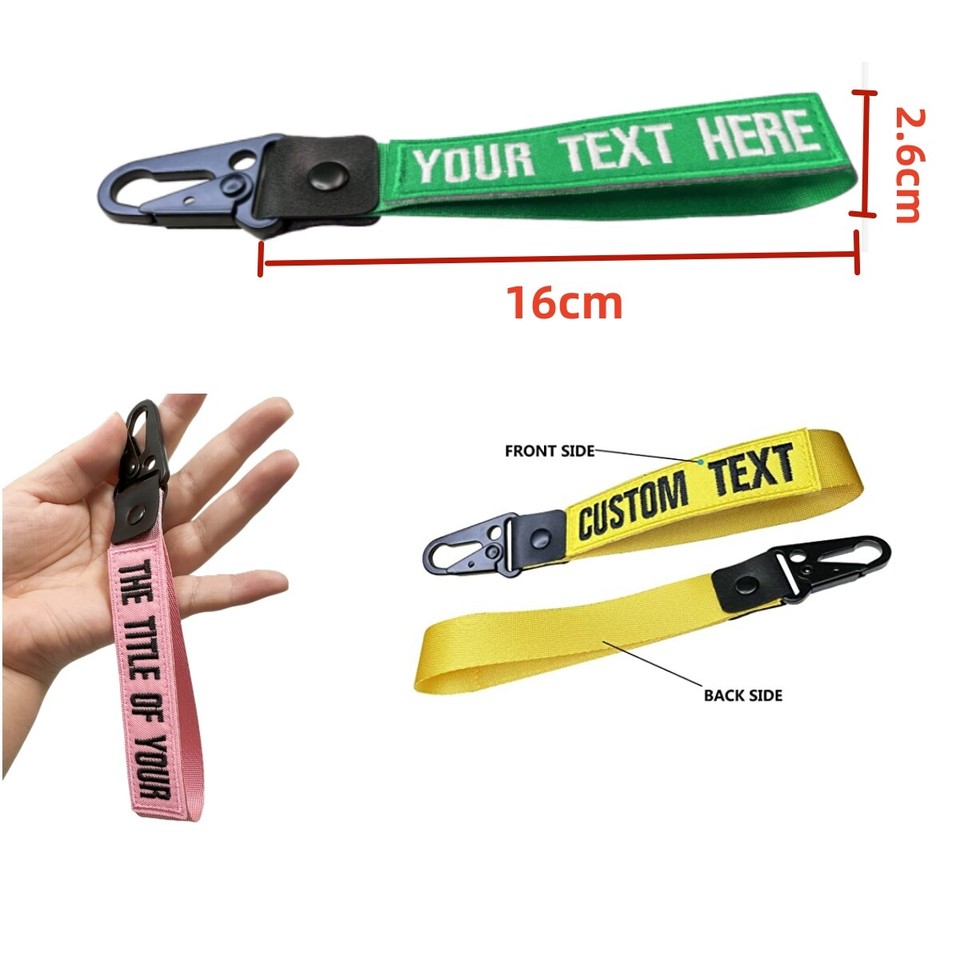 Personalized Keyrings Name Embroidered Keychain Wrist Strap Car Key Tag ...