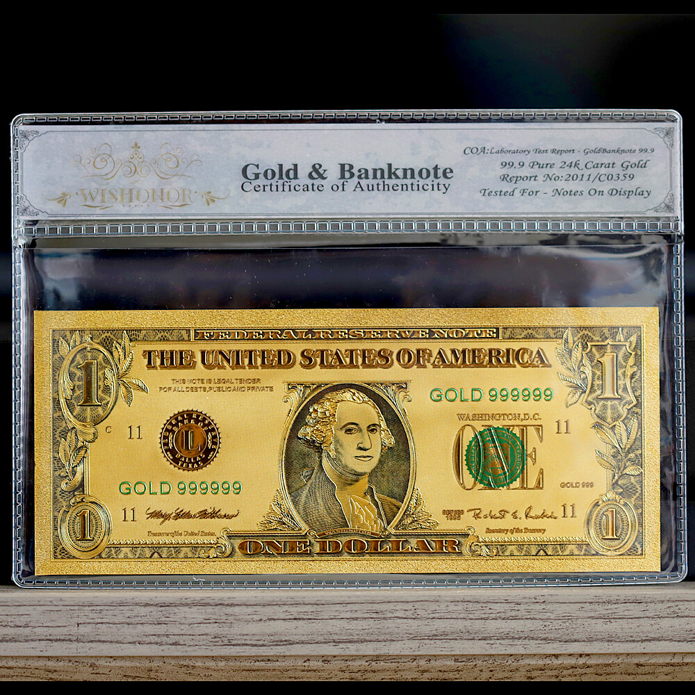 100mg 24K Gold 2003 $1 One Dollar Bill Federal Reserve Banknote with ...