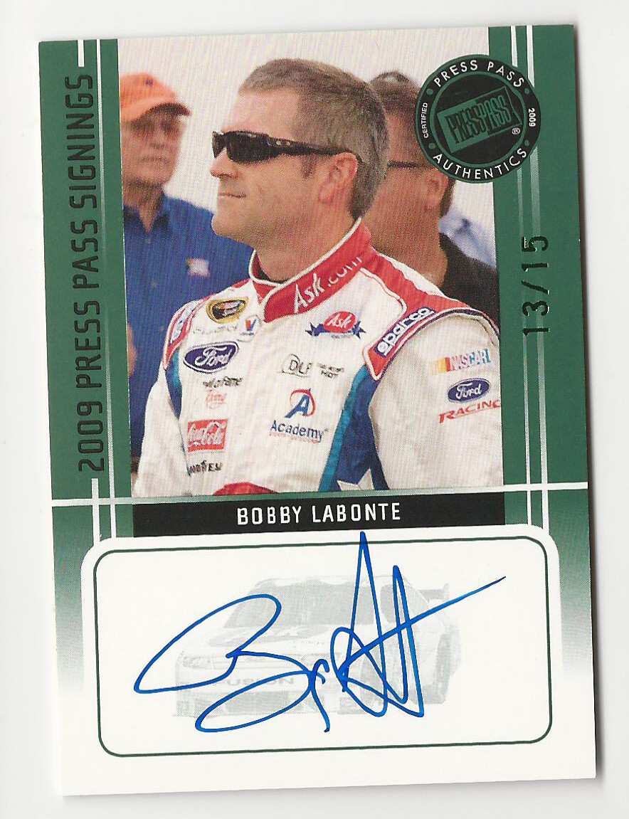 Bobby Labonte 2009 Press Pass Signings Autograph Card Auto Green /15 | eBay