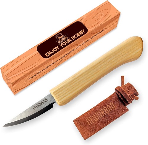 Wood Carving Sloyd Knife with Leather Sheath - Stainless Steel Blade 2. ...