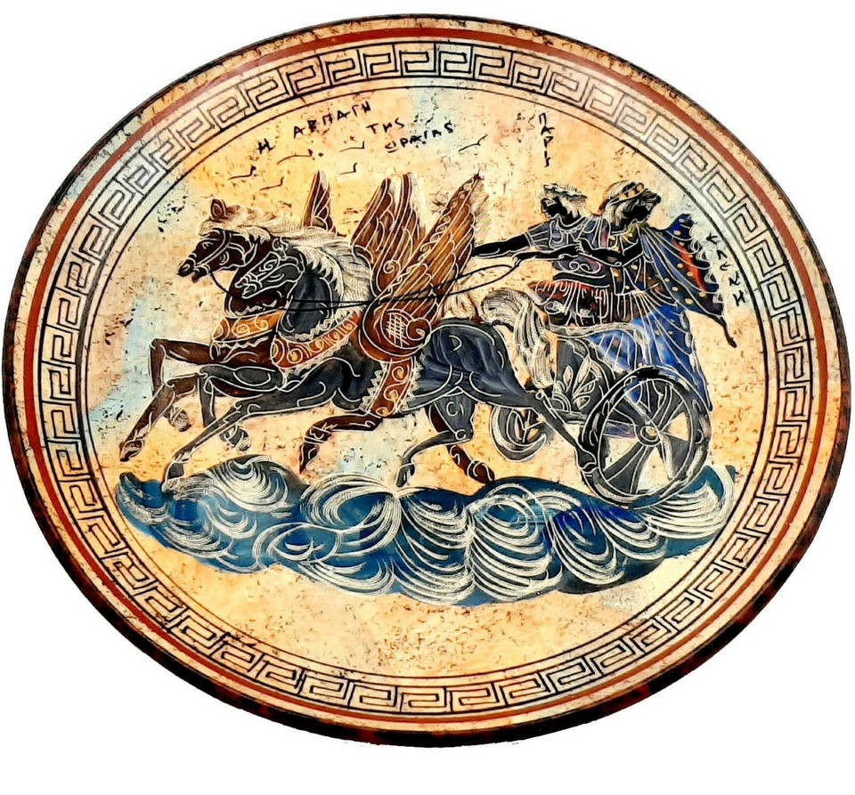 Greek Plate 28cm , Ancient Greek pottery,Paris abducts Helen | eBay