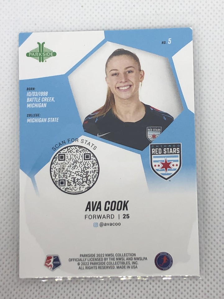 2022 Parkside NWSL | #5 Ava Cook Chicago Red Stars| Black & White ...