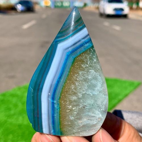 94g Natural blue striped agate crystal Drop shaped quartz healing | eBay