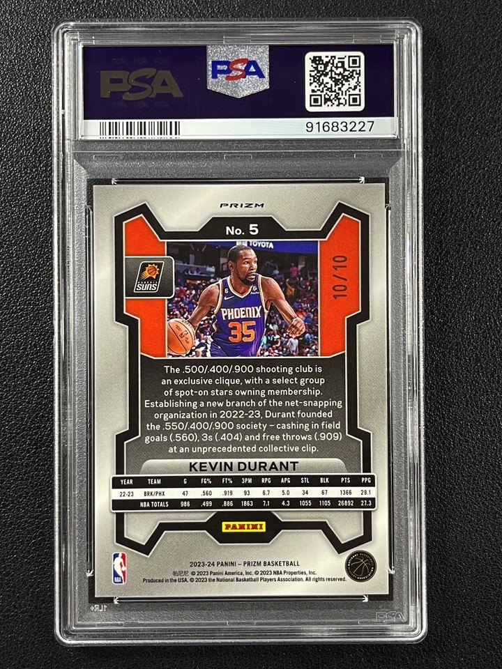 KEVIN DURANT PSA 10 2023 PANINI PRIZM #5 GOLD SHIMMER PRIZMS FOTL 10/10 ...