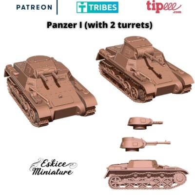 Eskice Miniatures WW2 German Panzer I Tank & 2 Turrets WWII Bolt Action ...