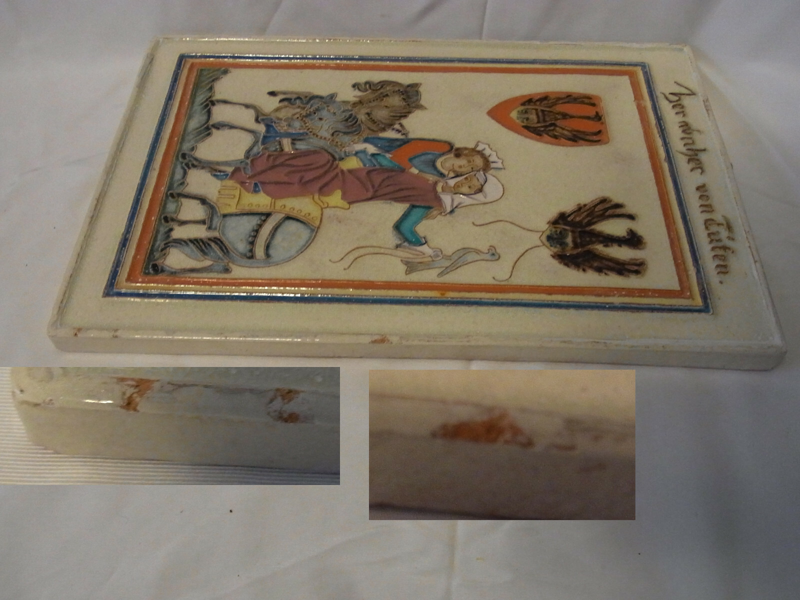 Karlsruhe Majolika Tile Falconer Knight Vintage German # 1 | eBay