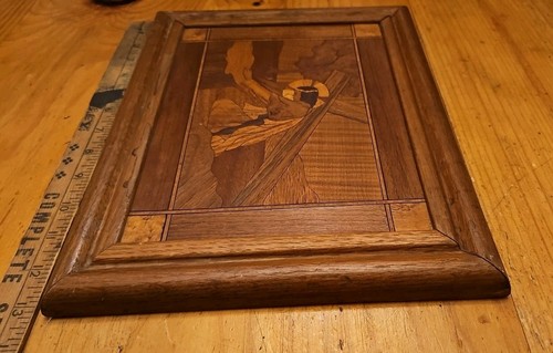 BeautifulAntique Wooden Framed Inlay Marquetry, Jesus Bearing His Cross ...