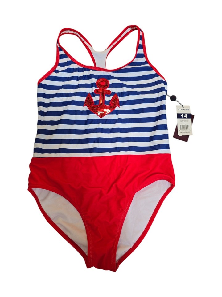 Vigoss Girls nautical motif, racerback Bathing Suit Size 14 | eBay