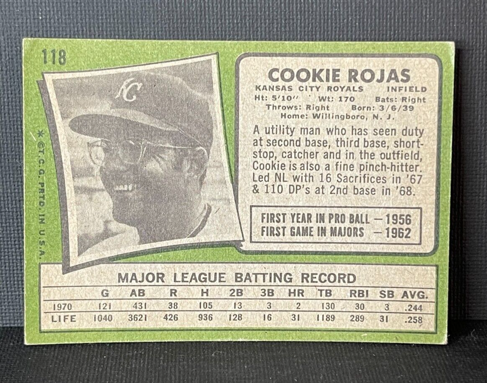 1971 TOPPS # 118 COOKIE ROJAS KANSAS CITY ROYALS | eBay