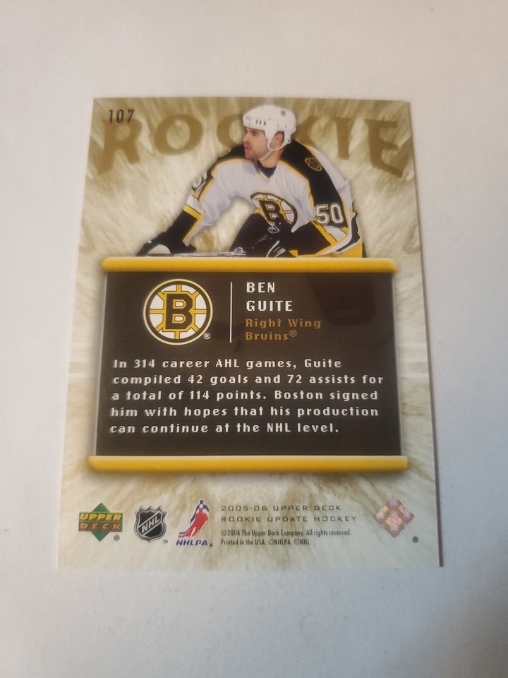 2005-06 Upper Deck Rookie Update /1999 Ben Guite #107 Rookie RC | eBay