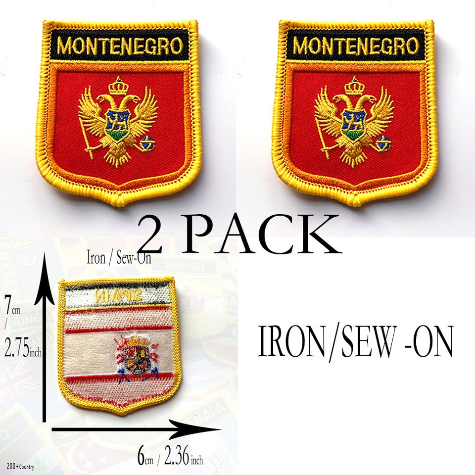 x2 Pack FLAG PATCH PATCHES montenegro IRON ON COUNTRY EMBROIDERED WORLD FLAG | eBay