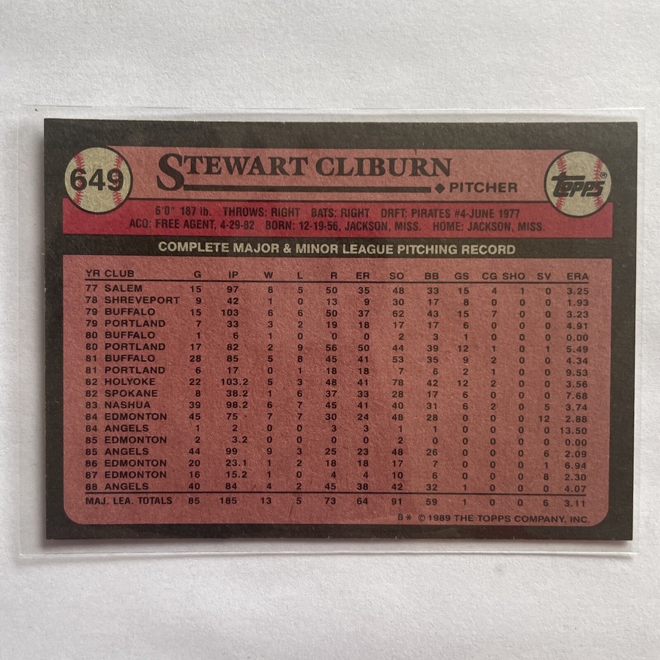 1989 Topps #649 Stu Cliburn Angels | eBay