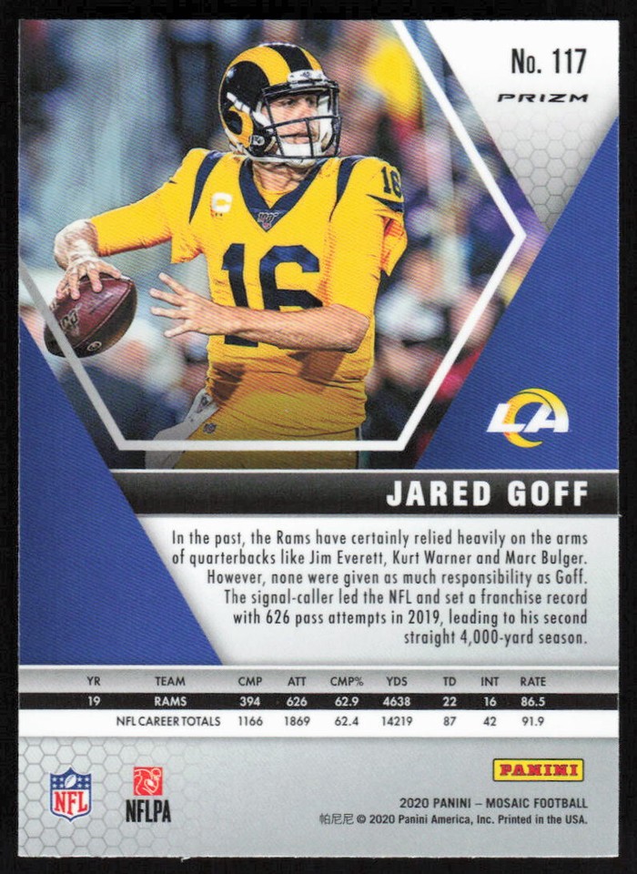 2020 Panini Mosaic Mosaic Reactive Orange #117 Jared Goff! *PWE* | eBay