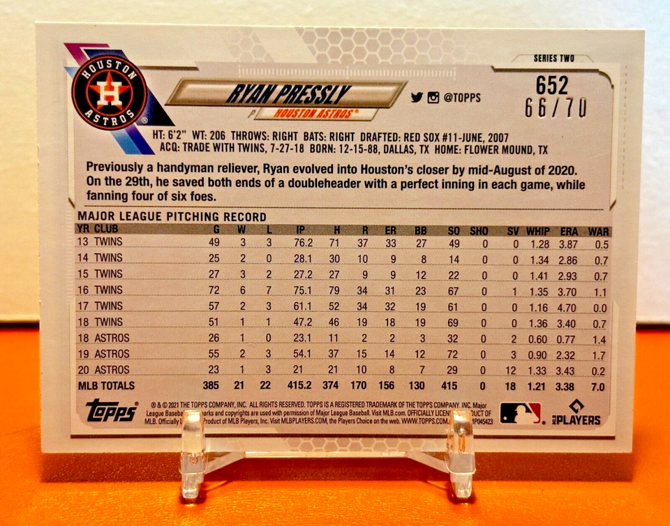 2021 Topps - Black Border Parallel #66/70 - Ryan Pressly - Astros | eBay