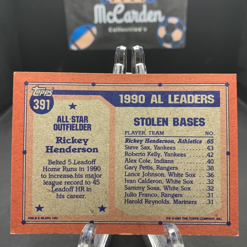 1991 Topps All-Star Rickey Henderson #391 HOF Oakland Athletics | eBay