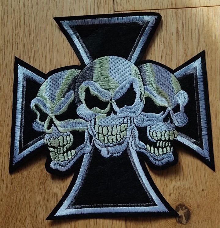 Large Iron Cross Skull Back Patch Skulls Sew on Jacket Biker Patch ...