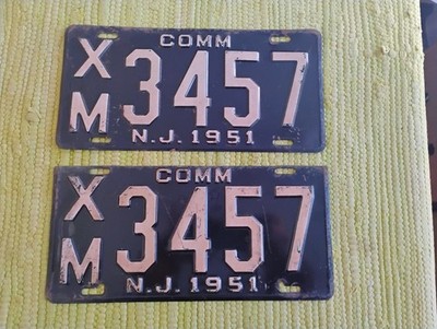 1951 New Jersey Commercial License Plate Matched Pair 51 NJ Tags Plates ...
