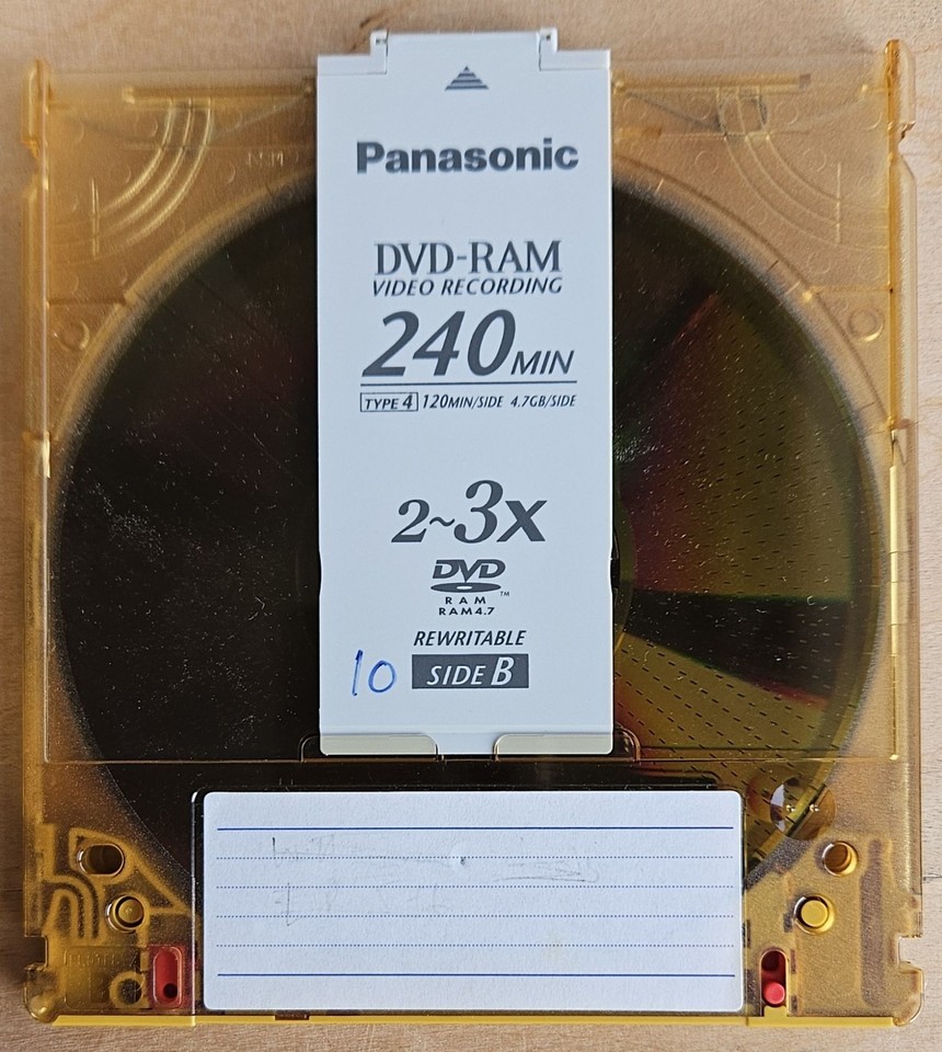 10 Panasonic DVD-RAM Double sided Discs in cartridge, 240 min, Used ...