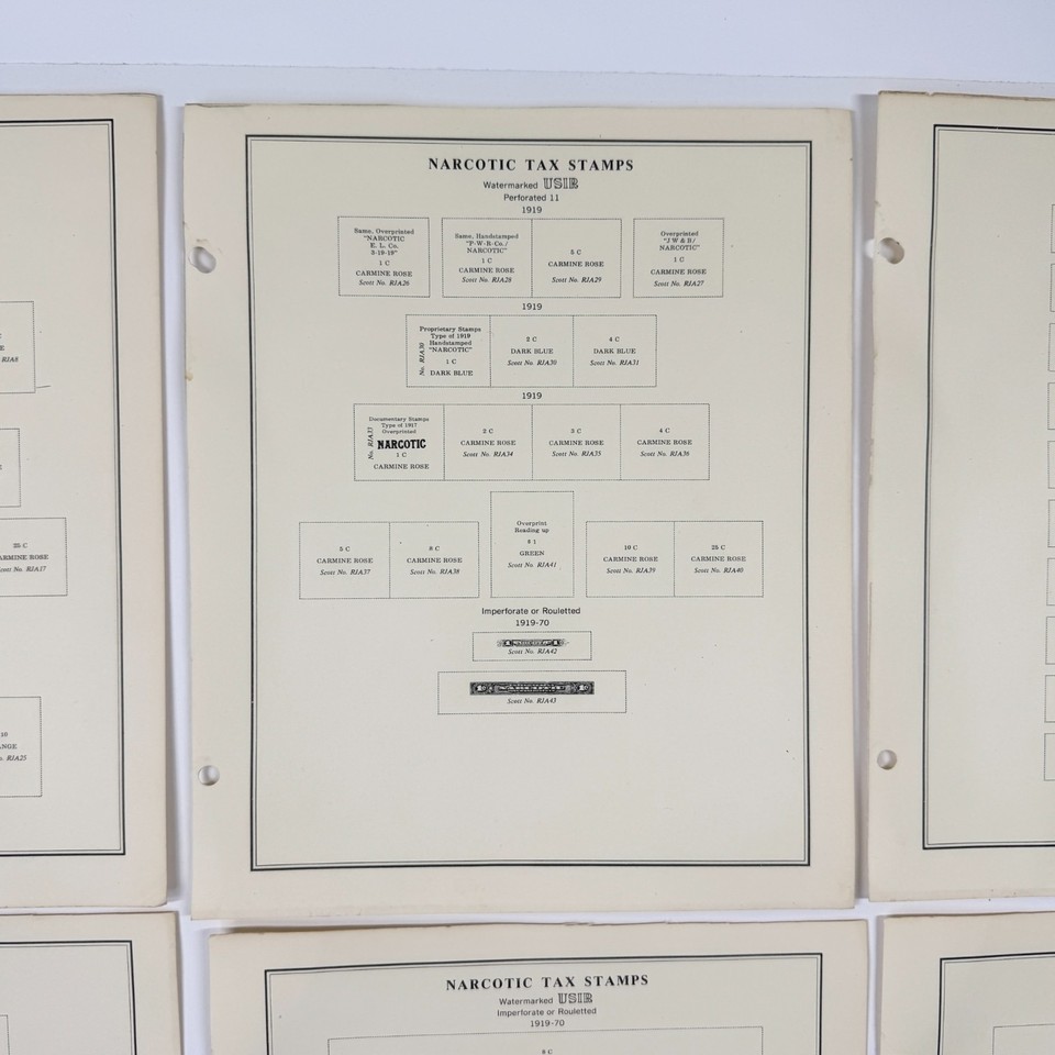 US Revenue Stamp Collection, Narcotic Tax Stamps Album Pages Blank 1919 ...