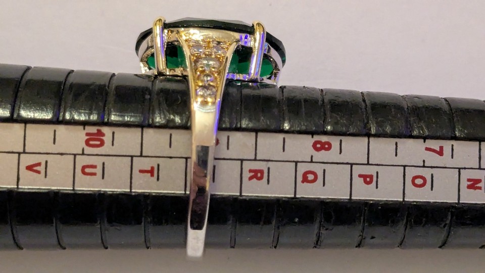 Large two tone sterling silver, chrome diopside & CZ cocktail ring size ...