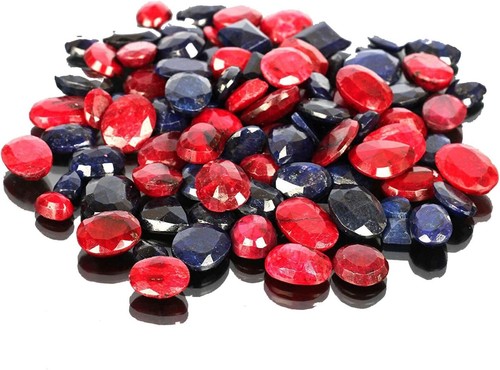 REAL-GEMS Approx 100 CT./7 PCS Natural Faceted Blue Sapphire & Ruby ...