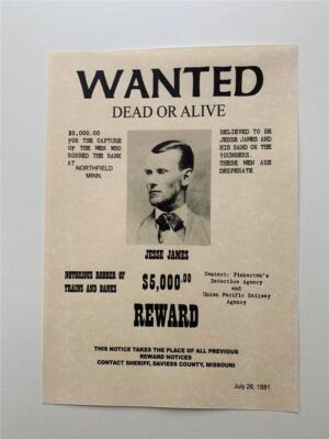 WESTERN WANTED POSTER JESSE JAMES A4 MINI PARCHMENT POSTER | eBay