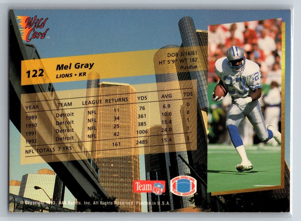 1993 Wild Card Mel Gray Detroit Lions #122 | eBay