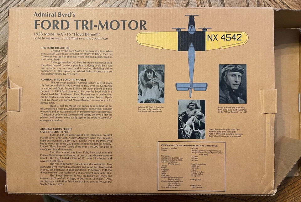 FORD TRI-MOTOR, MODEL AIRPLANE-DIE-CAST METAL, BYRD ANTARCTIC ...