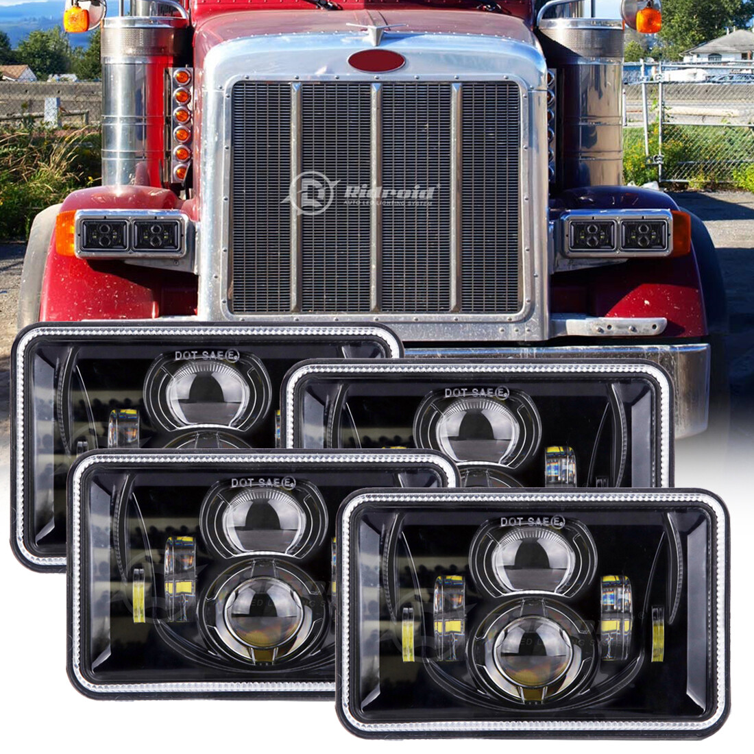 4pcs 4x6" LED Headlights Hi/Lo Beam For Kenworth T800 W900 Peterbilt ...