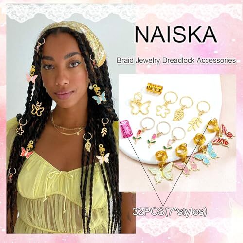 32Pcs Gold Butterfly Braid Clips Flower Dreadlock Accessories Hair ...