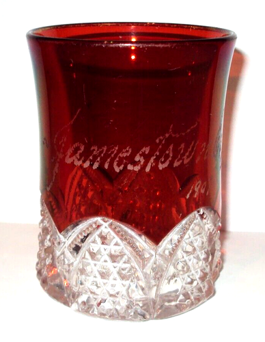 Antique 1907 Jamestown Expo Souvenir Ruby Flashed Glass Tumbler EAPG 3 ...