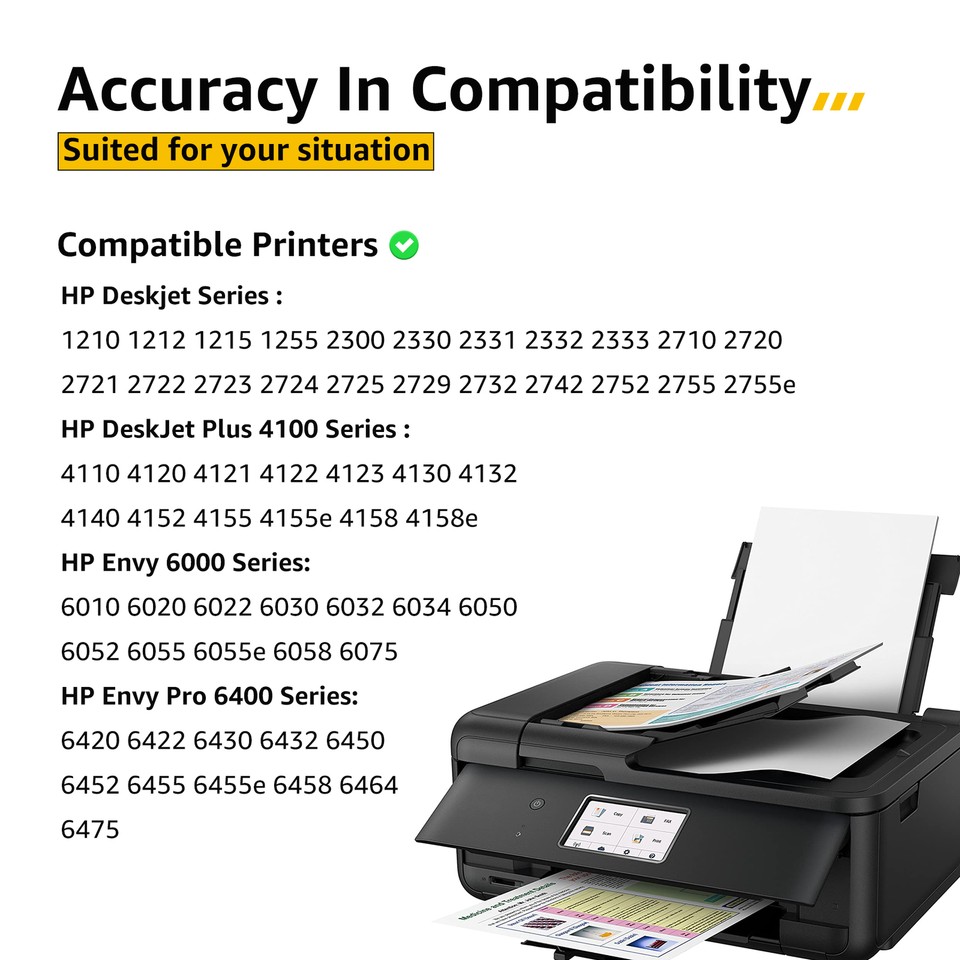 67XL High Yield Black Color Ink for HP Deskjet 2752 2755 ENVY Pro 6052 ...