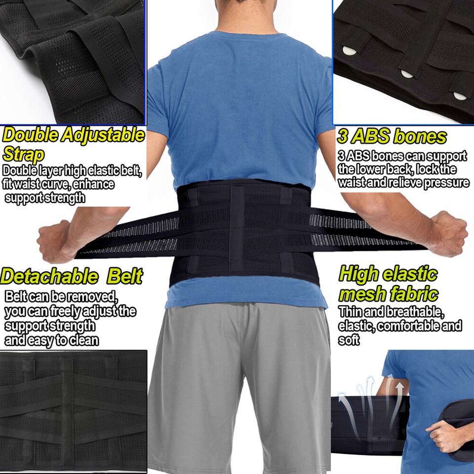 Lower Back Brace Adjustable Lumbar Support Belt Sciatica Pain Relief ...