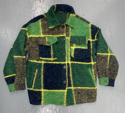 Vintage Green & Yellow Plaid Wool Shacket Jacket Coat Button Up Pockets ...