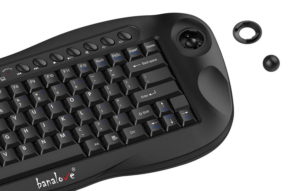 Banalove 2.4GHz Wireless Mini Portable Keyboard with Built-in Trackball ...