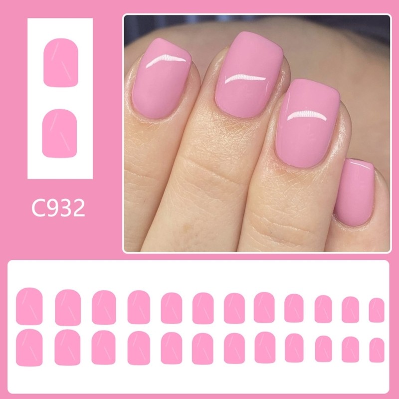 24 Pcs Solid Color Press On Nail Full Cover on Nail Short False Nail ...