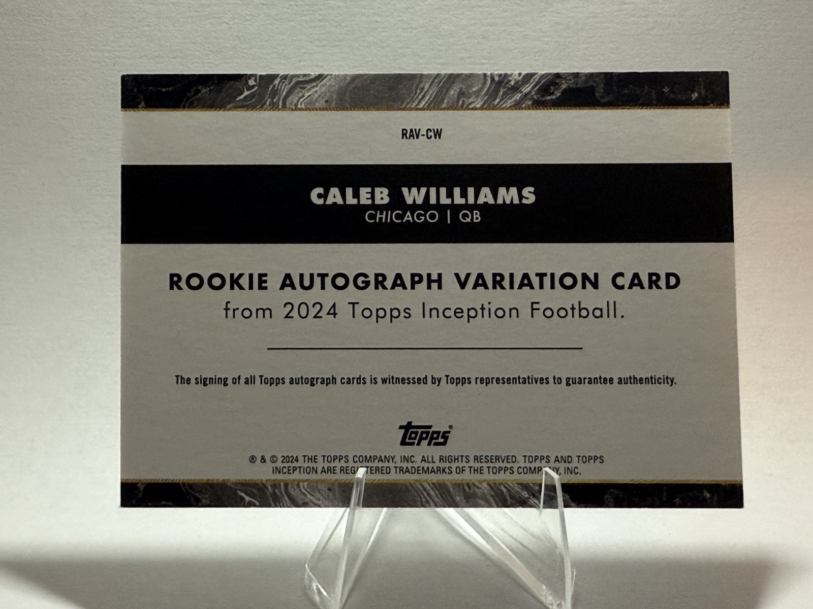 2024 TOPPS INCEPTION ROOKIE ON CARD AUTO CALEB WILLIAMS (RC) /150 #RAV ...
