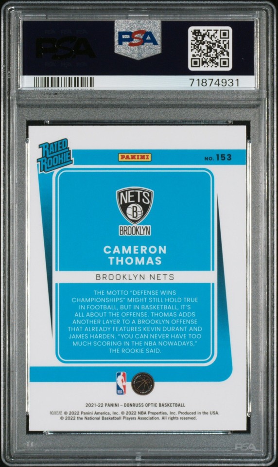 CAMERON THOMAS 2021 PANINI DONRUSS OPTIC ORANGE PSA MINT 9 /199 ROOKIE ...
