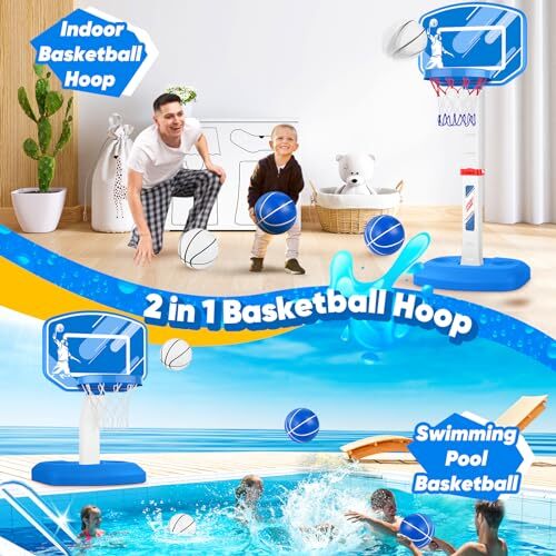 Swimming Pool Basketball Hoop Game 4 Balls 2 Nets Pump Adjustable ...