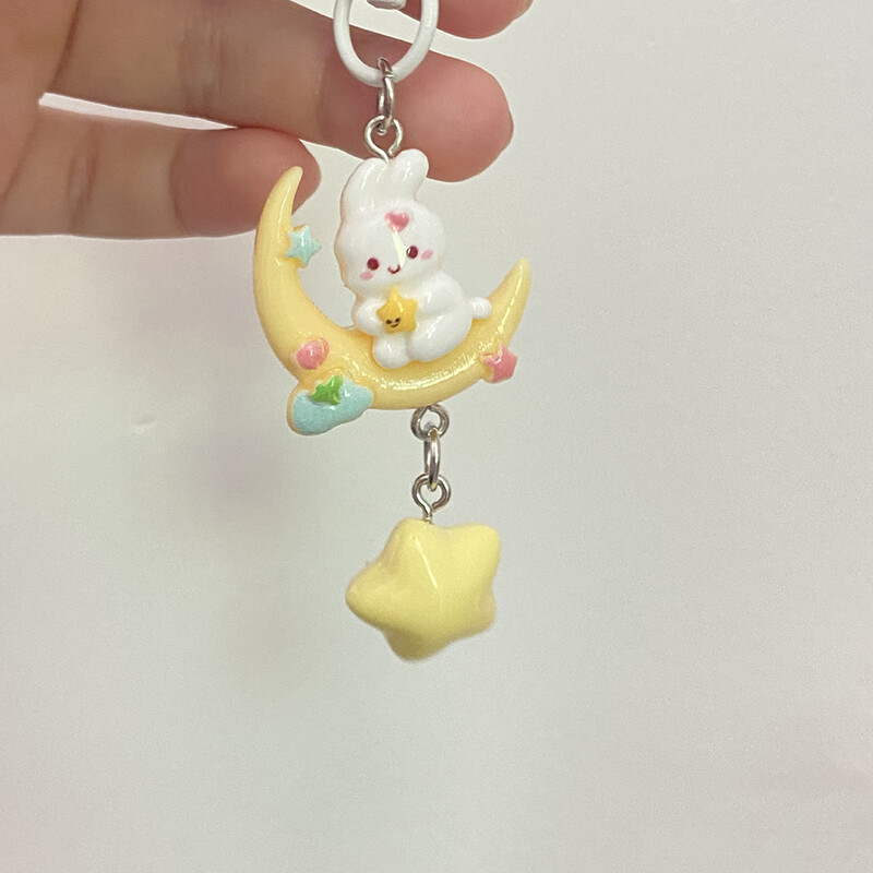 Cute Moon Rabbit Keychain For Women Sweet Cartoon Enamel Gold Color ...