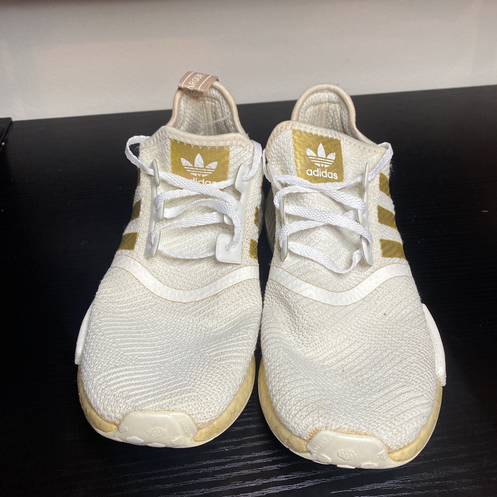 Adidas NMD R1 White Gold Running Athletic Shoes Sneakers B37650 Womens ...