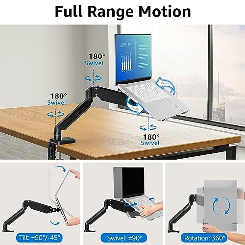 Laptop Arm Mount for Desk Holds 3.3-17.6lbs, Single Laptop Computer ...
