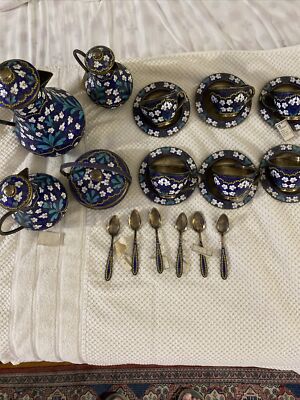 Vintage Russian Silver Enamel Tea Set With Certificate From Russian | eBay