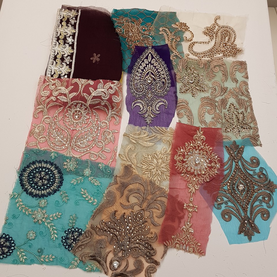 Sari scraps beaded embellished fabric offcuts art projects sequin ...